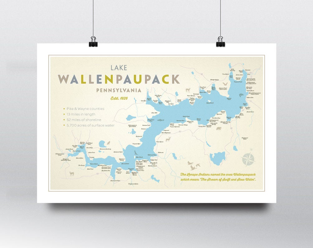 Lake Wallenpaupack Map Print | Lake Art